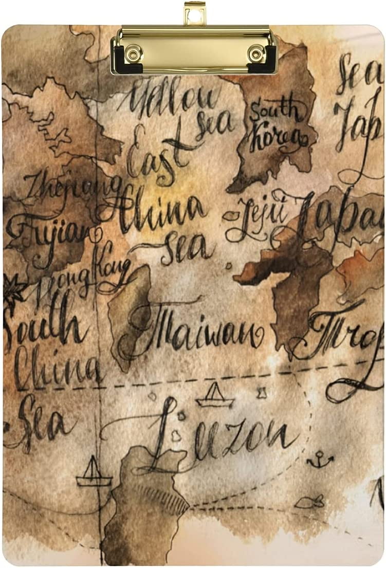 FMSHPON Vintage Map Clipboard Hardboard Wood Nursing Clip Board and ...