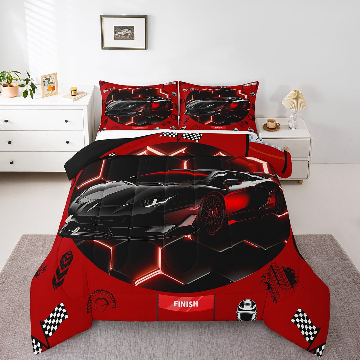 Click here for Yst Full Bedding Sets For Boys Red Black Honeycomb... prices