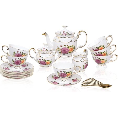 Porcelain Tea Set21Piece HollowedOut English Bone China Tea Service Set ...