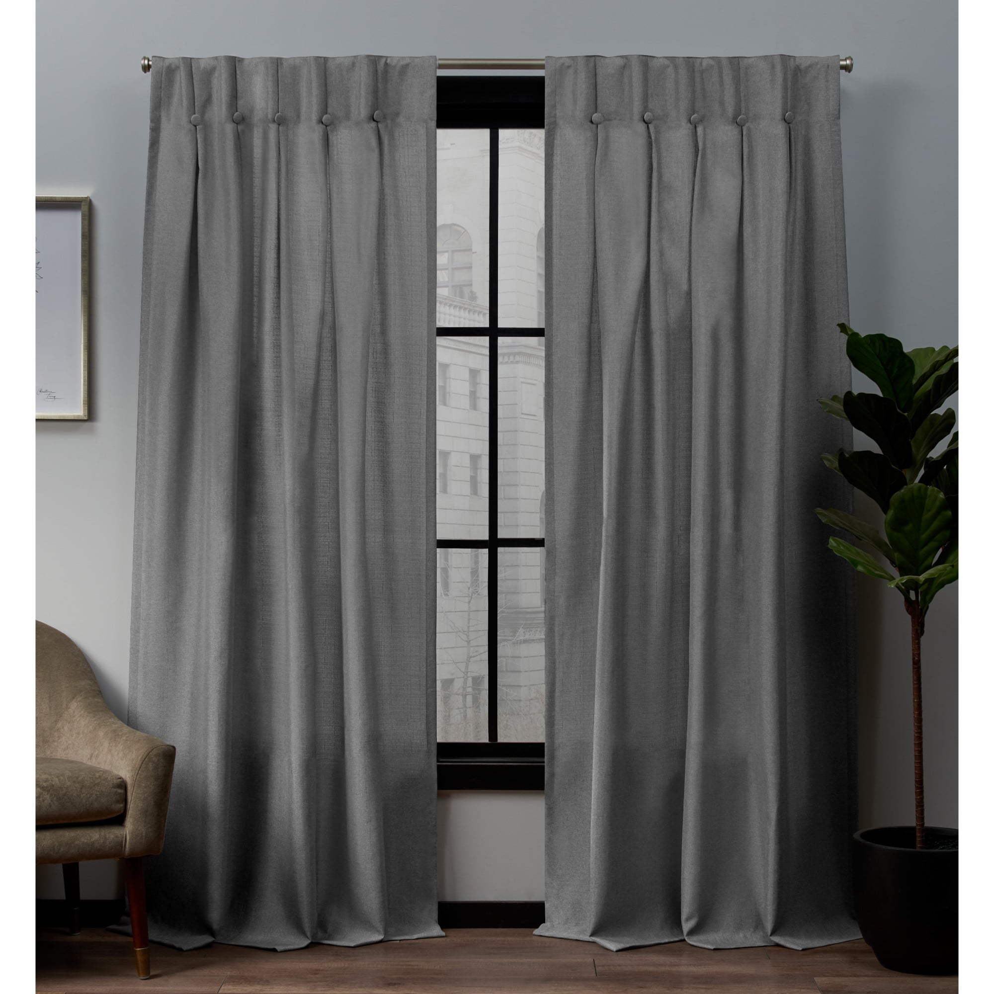 Exclusive Home Curtains Loha Linen Button Top Curtain Panel Pair, 84 ...