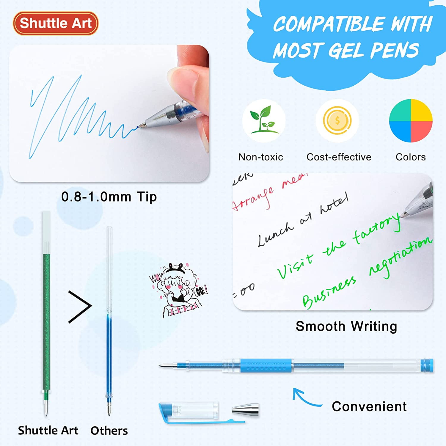 Gel Pen Refills, Shuttle Art 120 Colors (No Duplicates) Gel Pen Refills ...