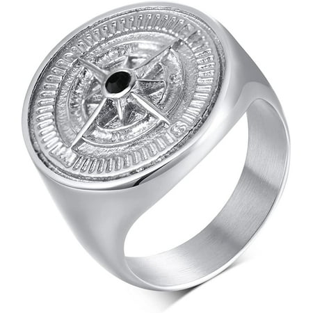 Men's Compass Ring, Stainless Steel Compass Signet Ring for Men Boys for Traveler ...