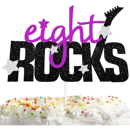 Eight Rocks Cake Topper Pink Black Glitter 80s 90s Retro Music Theme ...