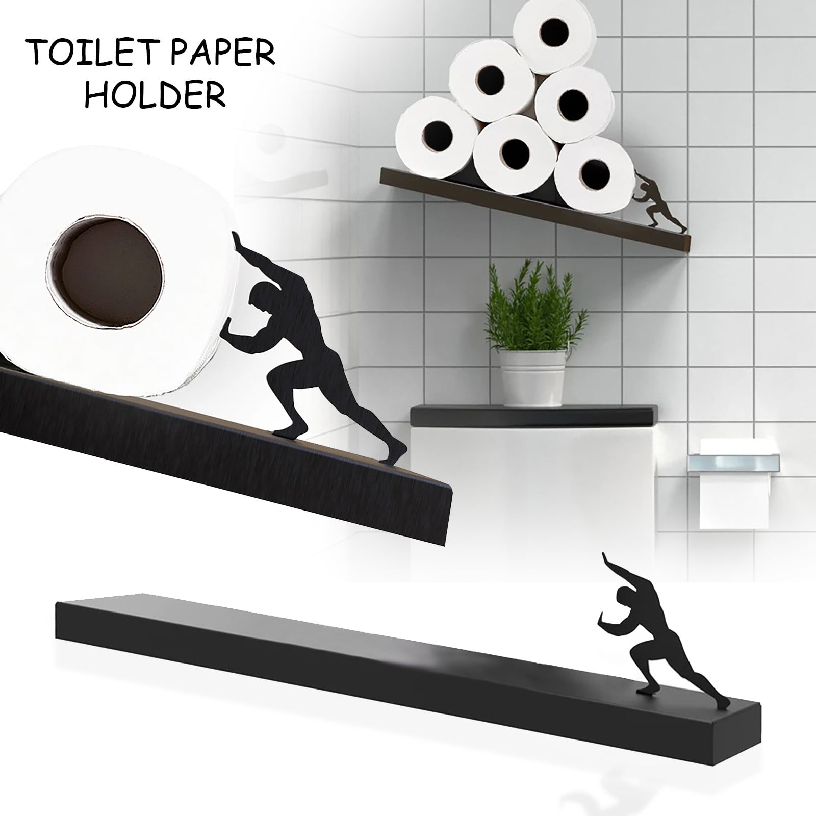 Amousa Floating Shelf Toilet Paper Holder Tilted Black Toilet Paper