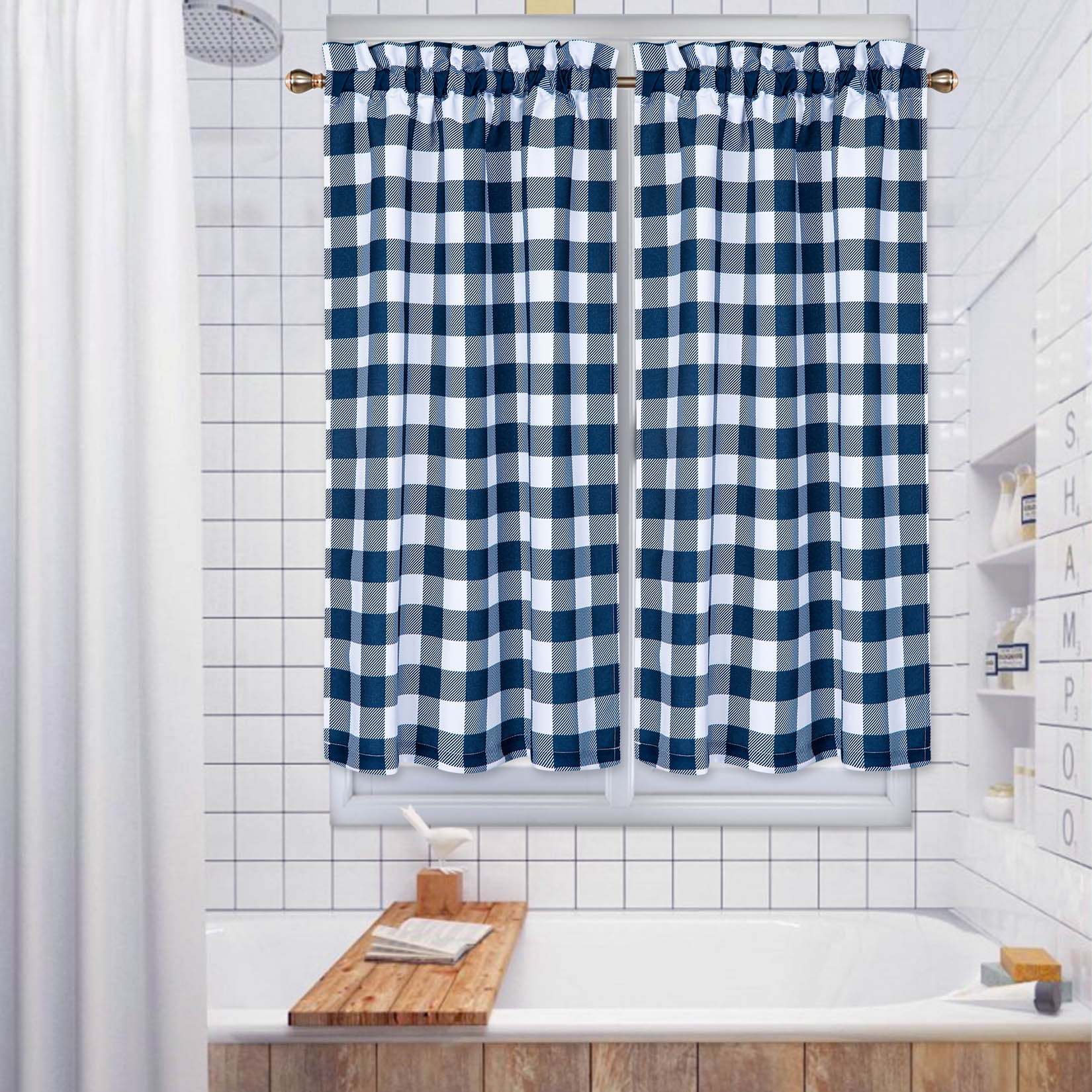 FairOnly Farmhouse Checked Kitchen Curtain for Living Room 45 inch ...