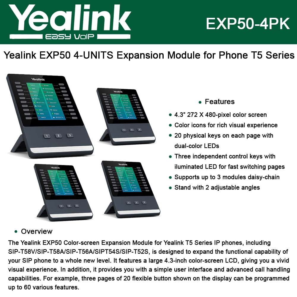Yealink EXP50 4UNITS Expansion Module for Phone SIP-T58V- T58A- T56A ...