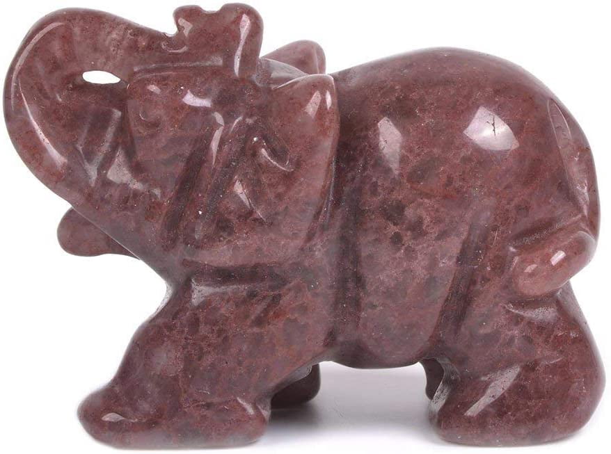 Carved Natural Strawberry Quartz Gemstone Elephant Healing Crystal ...
