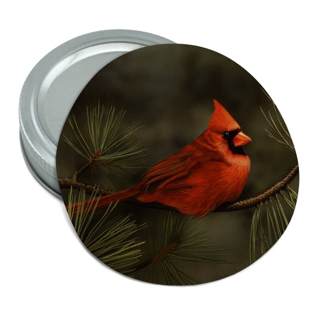 Northern Cardinal Red Pine Perch Round Rubber Non-Slip Jar Gripper Lid ...