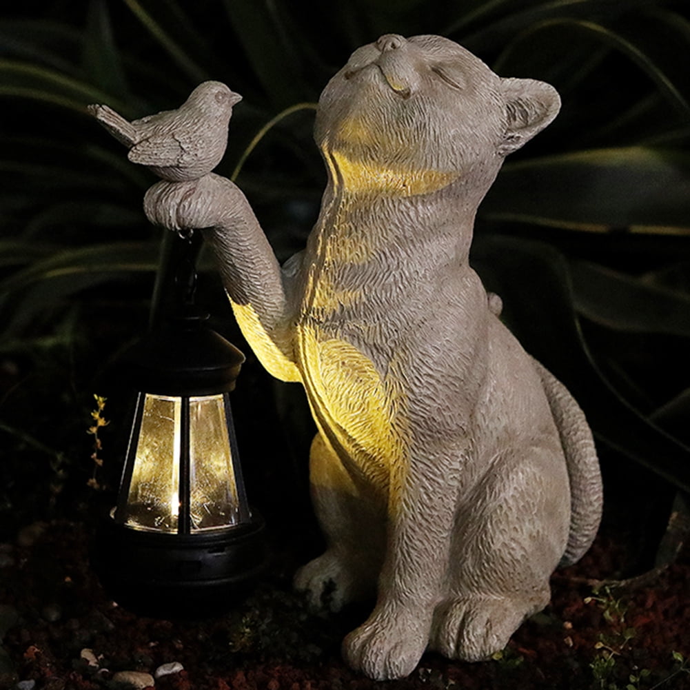 YUANHUILI Cat Garden Statue Resin Garden Ornament Light Cute for Lawn ...