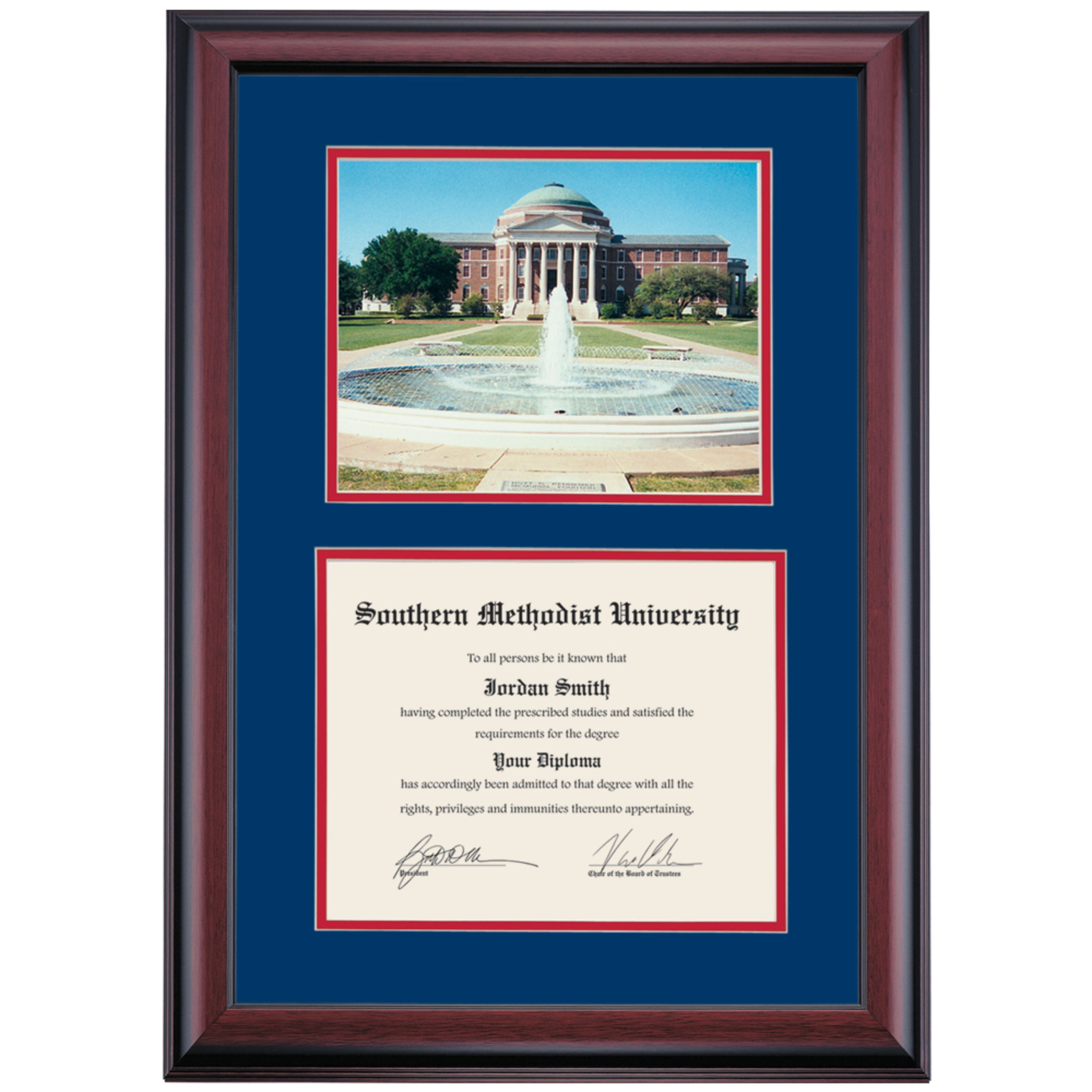 OCM Diploma Frame for Southern Methodist University, Navy/Cherry Mat ...
