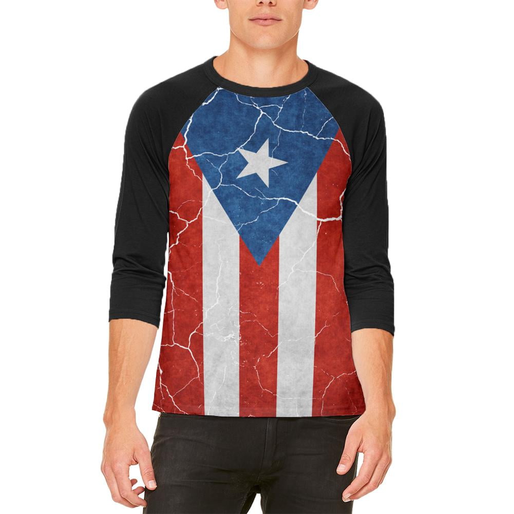 Distressed Puerto Rican Flag Mens Raglan T Shirt - Walmart.com