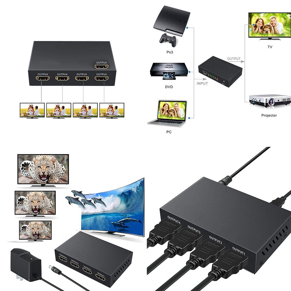 US 1-2 Pc 4 Port HDMI 4K Hub Multi Splitter & Amplifier For 3D HDTV ...