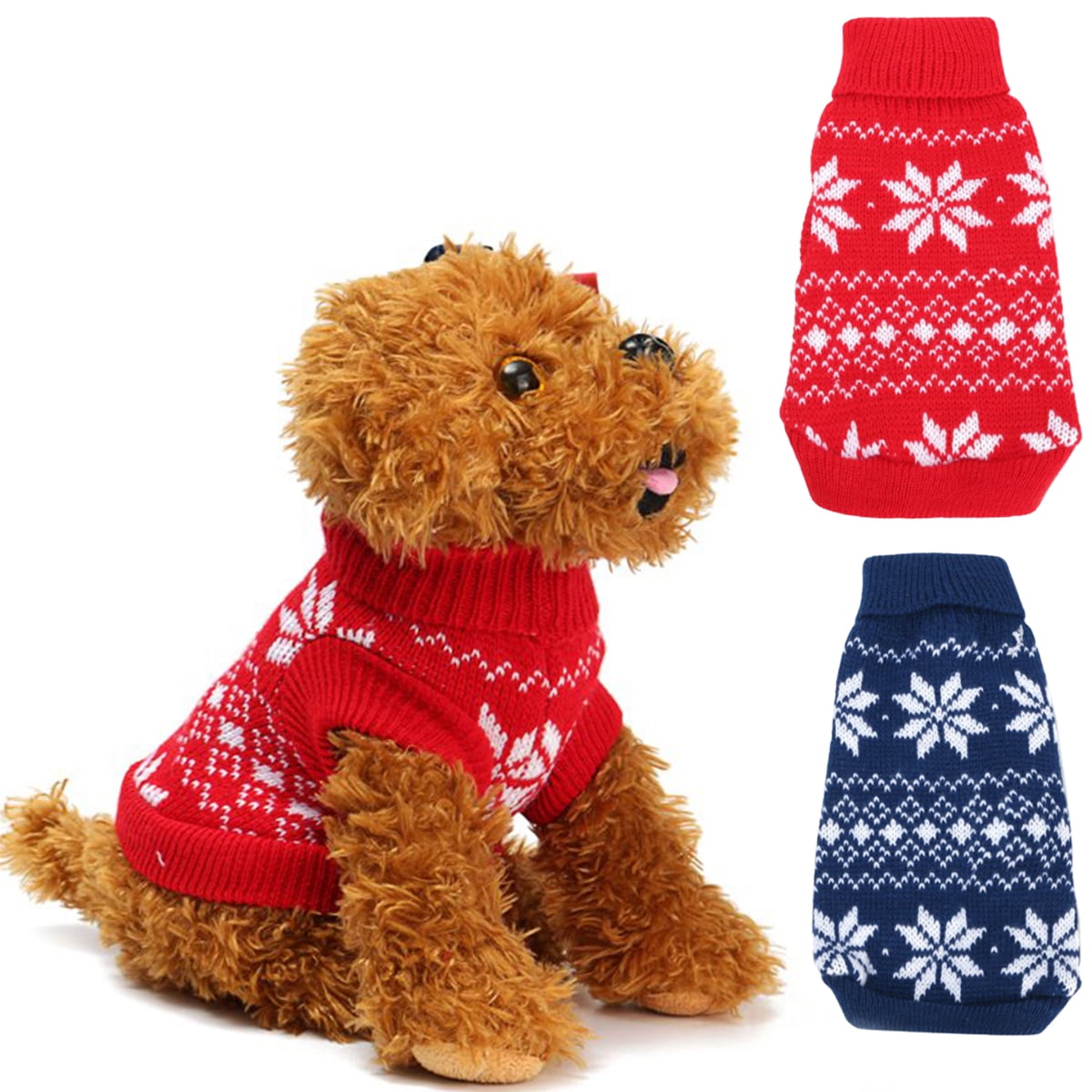 Walbest Pet Red/Blue Snowflake Turtleneck Sweater for Small Dogs & Cats ...