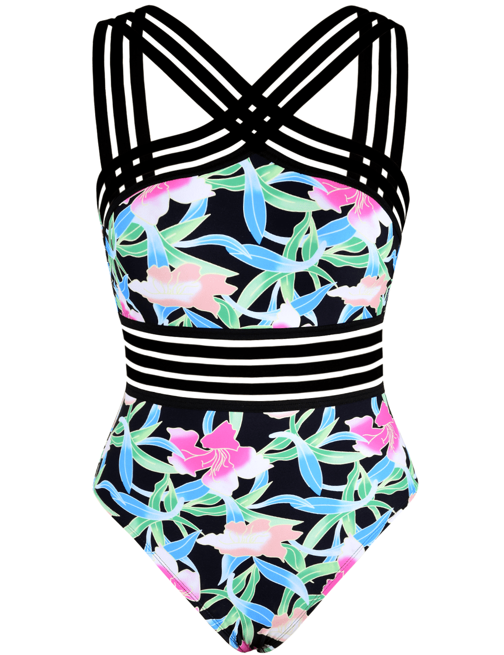 Hilor Womens One Piece Swimsuits Front Crossover Mesh Bathing Suits ...