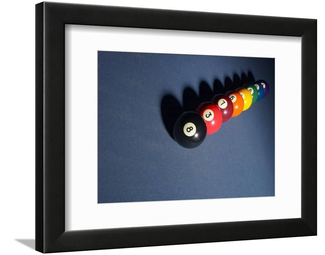 Line of Billiard Balls on Blue Felt Pool Table Framed Print Wall Art ...