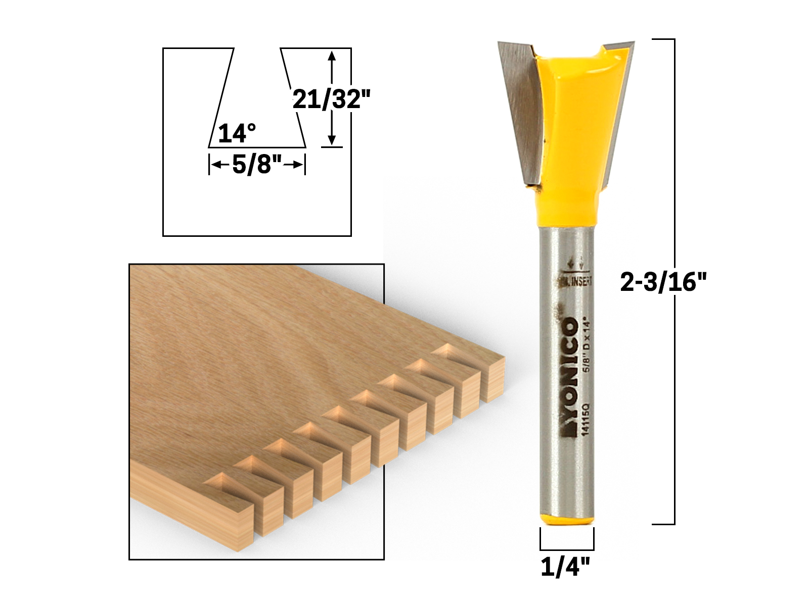 5 Bit Dovetail Router Bit Set - 1/4" Shank - Yonico 14520q - Walmart.com