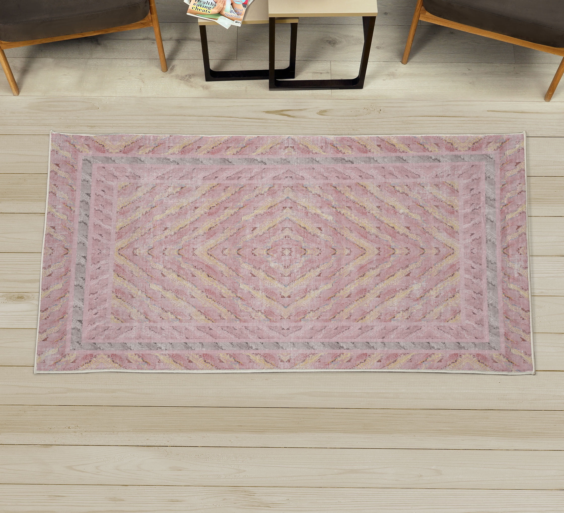 Geometric Decorative Rug, Pastel Abstract Modern Rhombus Ornament with ...