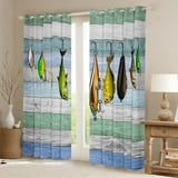 Colorful Fish Curtains, Fish Hook Fishing Blackout Curtains Teens ...