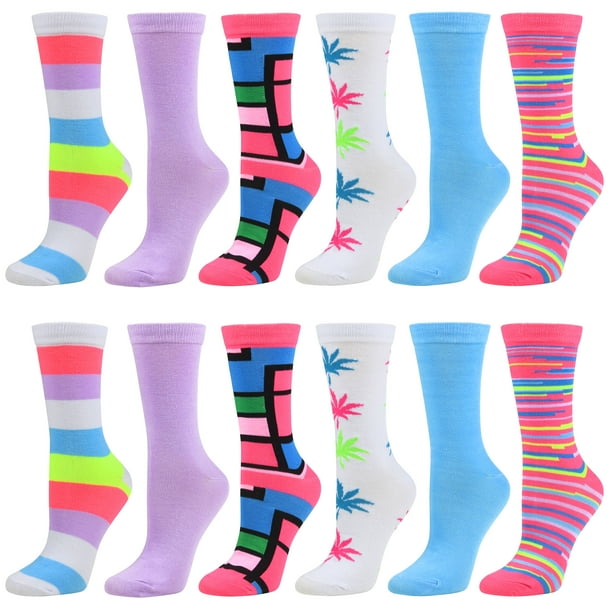 12 Pairs Women’s Colorful Crew Socks Patterned Novelty Fun Socks for ...