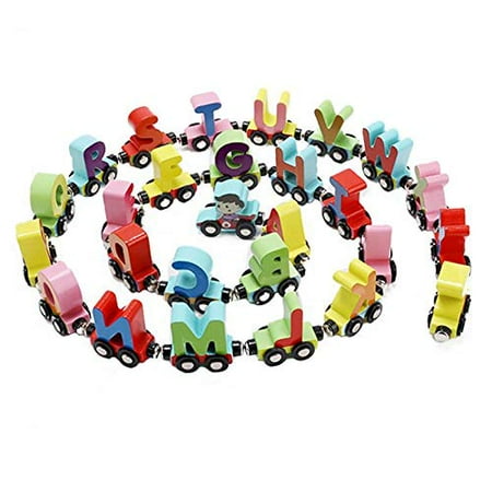 QUOXO Wooden Trackless Letter Trains Set, Alphabets Numbers Train Cars ...