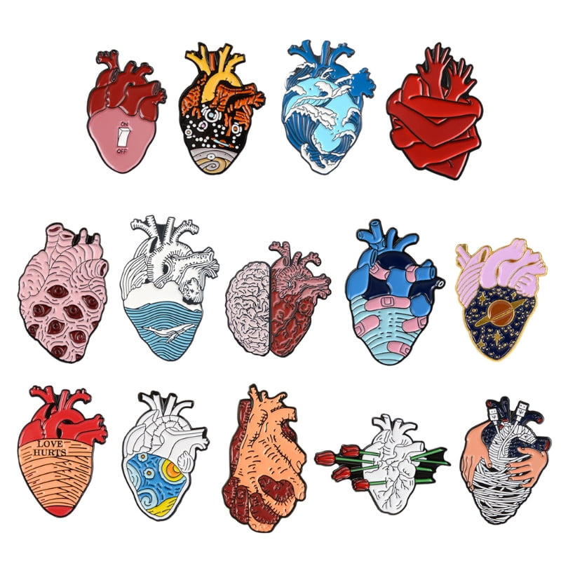 SPHET 14 Styles Anatomical Heart Pin Kit Scientific Heart Enamel Lapel ...