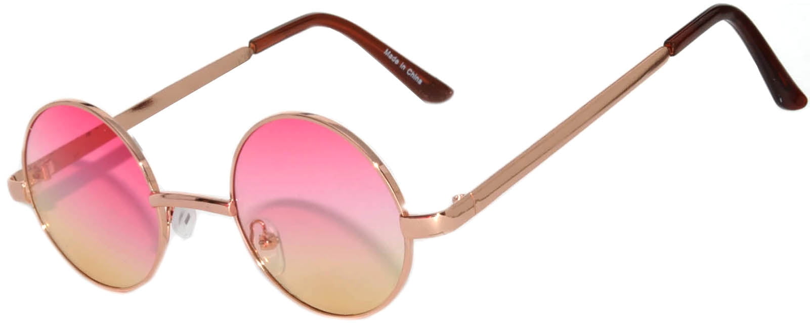 Round Sunglasses - Small (43mm) Gold Frame / Two-tone Pink Yellow Lens ...