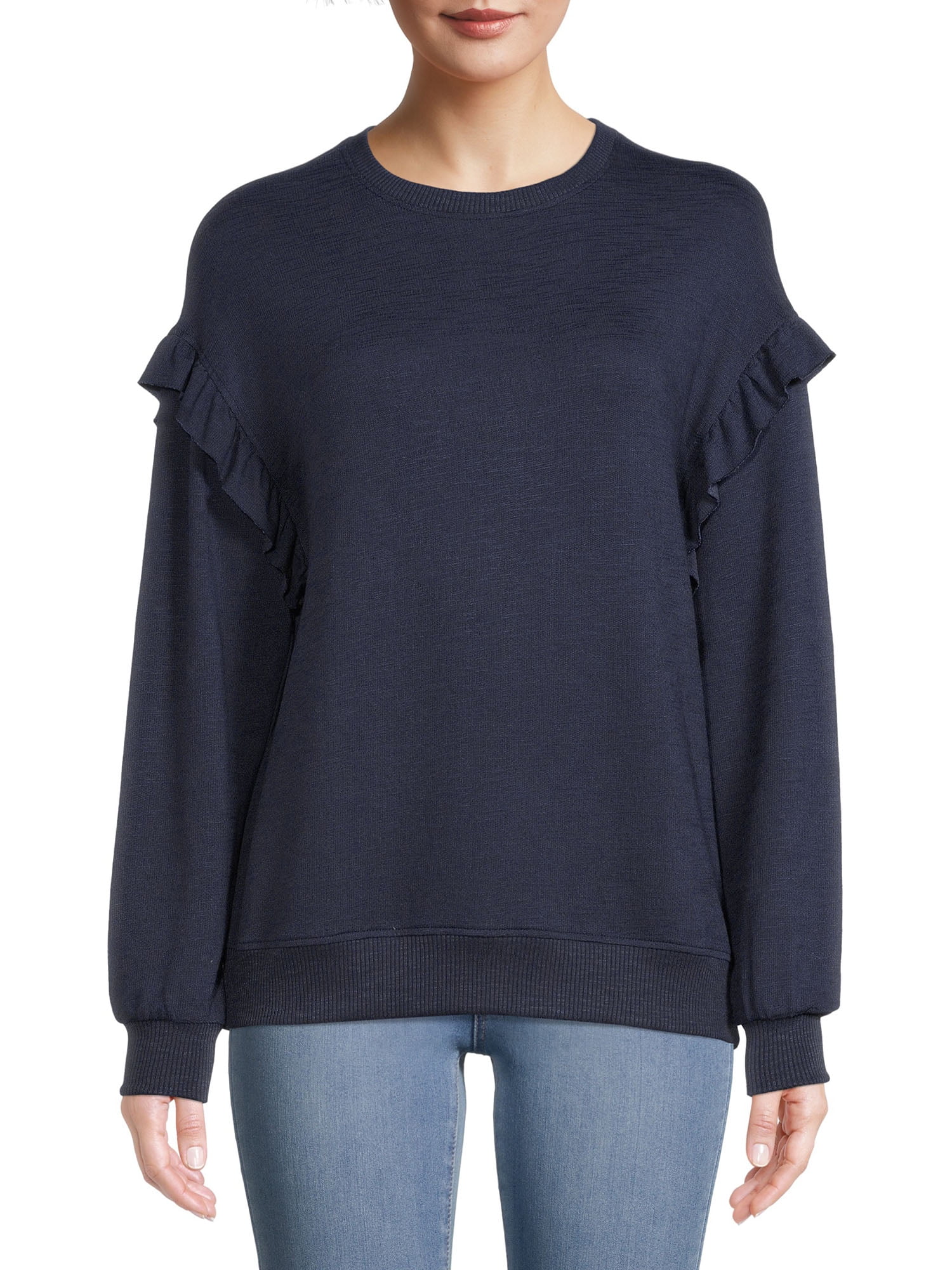 Time and Tru Women's Ruffle Pullover Sweatshirt - Walmart.com