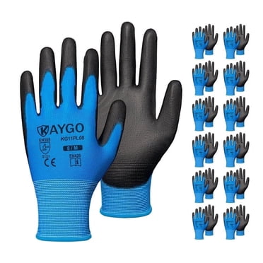 KAYGO Work Gloves PU Coated 12 Pairs,KG15P Nylon Lite Polyurethane ...