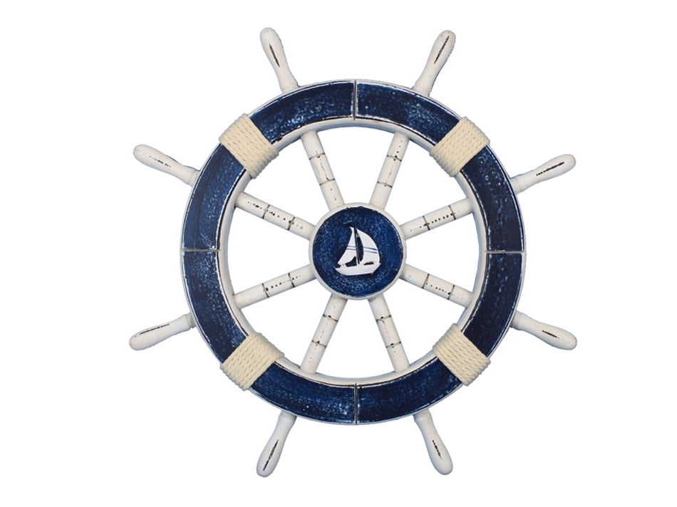 Rustic Dark Blue Ship Wheel with Sailboat 18" - Decorative Ship Wheel ...