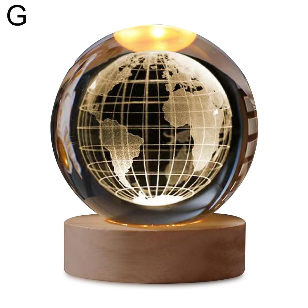 Round Gift Projectors Lamp 3D Crystal Ball Wooden Lighted Base Bedroom ...