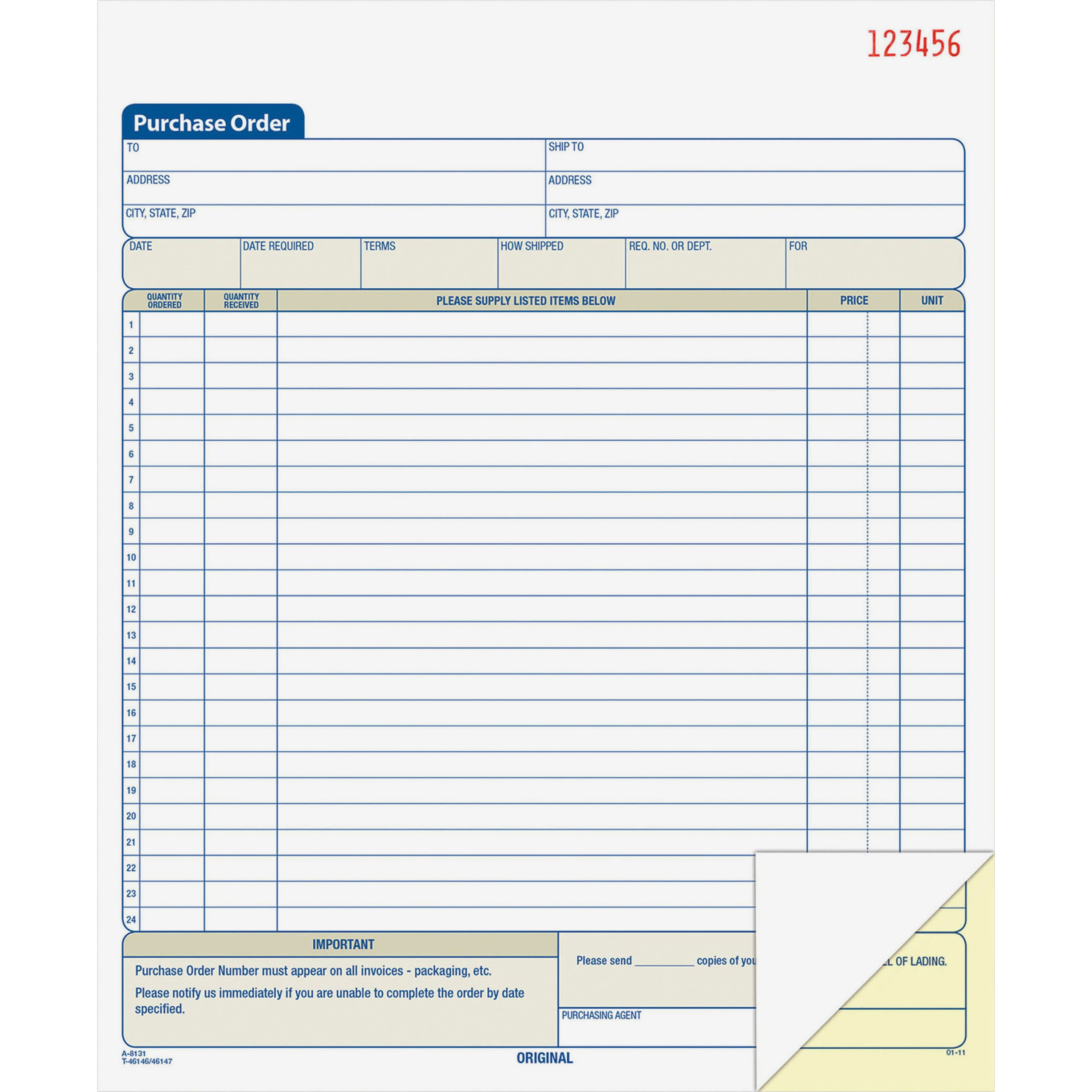 Adams Carbonless Purchase Order Book - Walmart.com