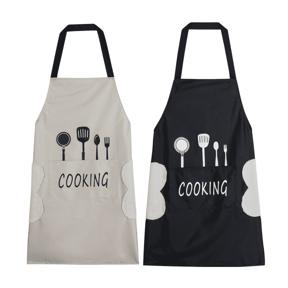 2 Pack Adjustable Bib Apron Waterdrop Resistant with 2 Pockets Cooking ...