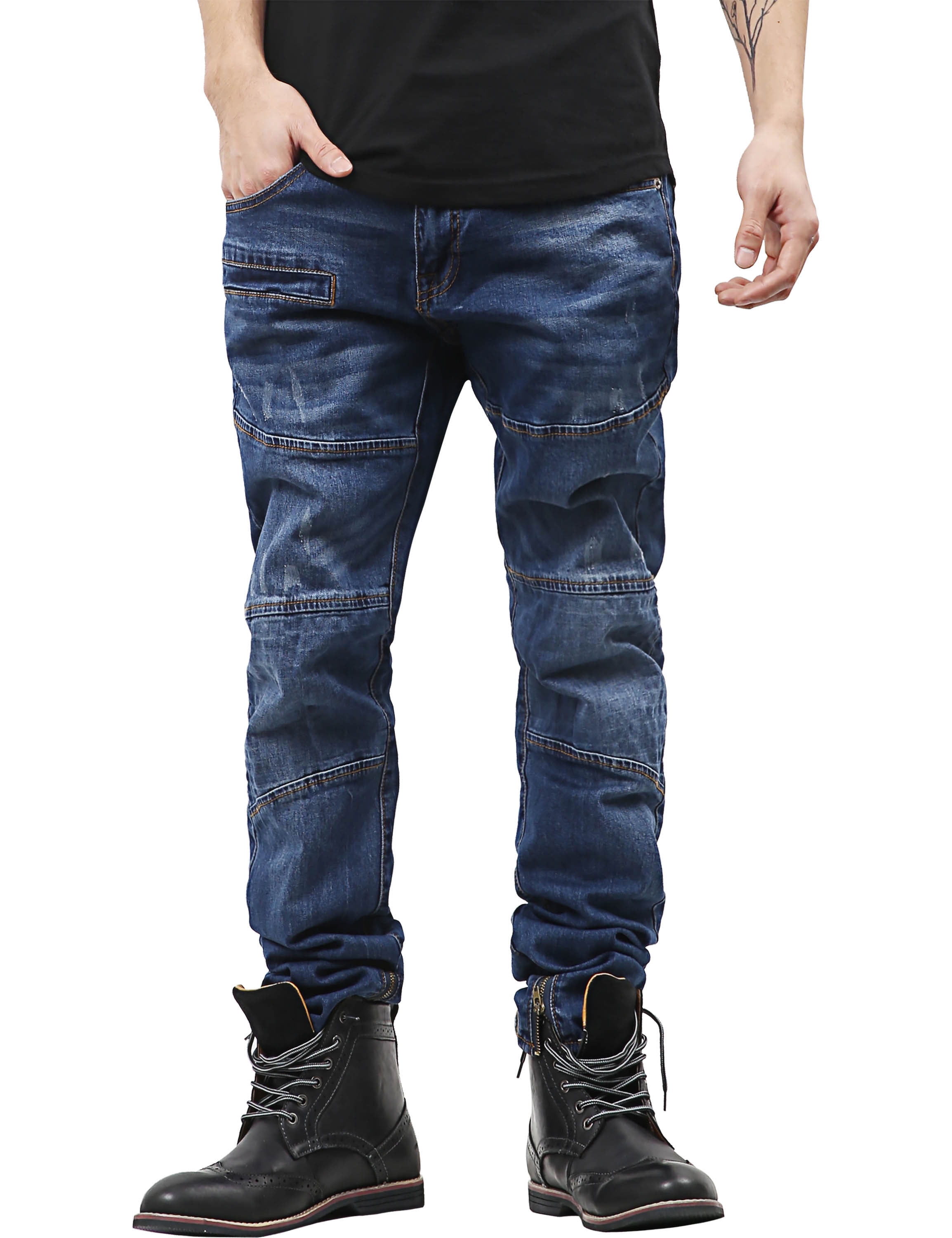 Ma Croix Mens Skinny Fit Stretch Jeans Distressed Ripped Denim Pants ...