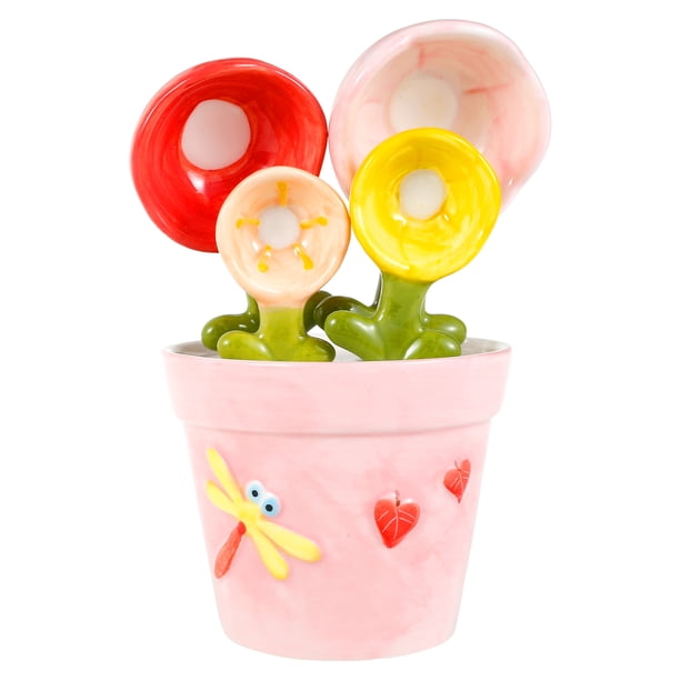 4Pcs Flower Measuring Spoons Set in Pot Cute Ceramic Measuring Spoons ...