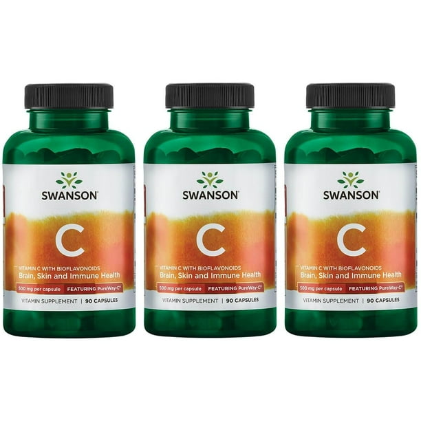 Swanson Vitamin C with Bioflavonoids - Featuring Pureway-C 500 mg 90 Caps 3 Pack - Walmart.com