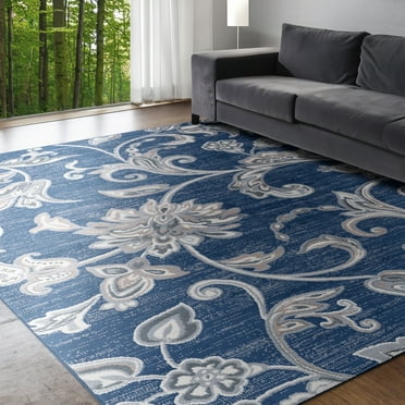 Madison Transitional Navy & Cream Area Rug - 5 x 7 - Walmart.com