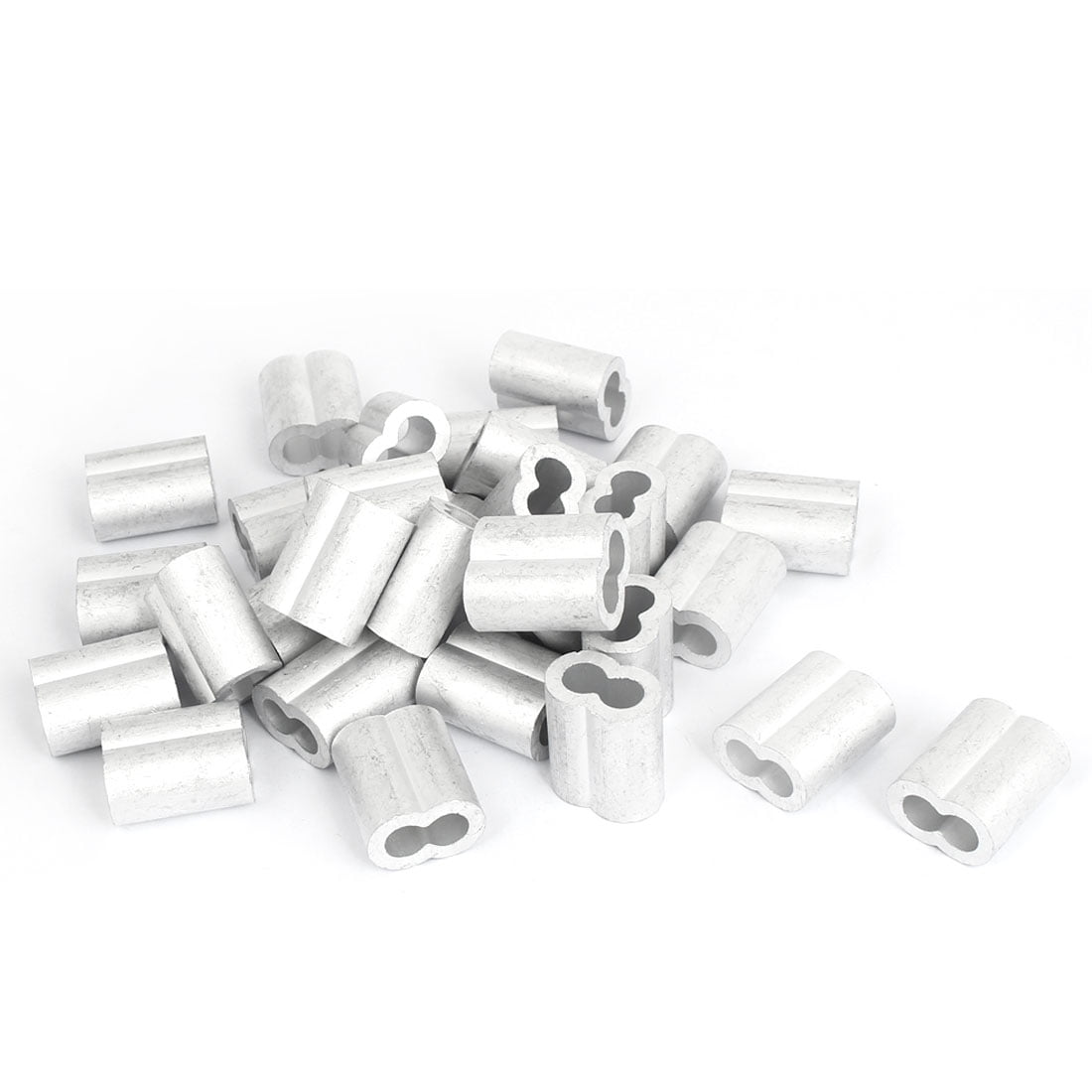 8mm 5/16" Double Hole Aluminum Swage Sleeve Wire Rope Clamp Clip 30 Pcs ...