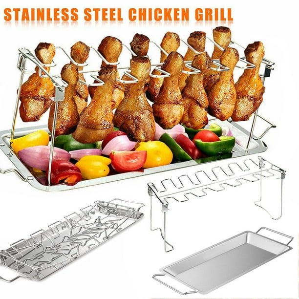 Walbest Chicken Leg Wing Rack 14 Slots Stainless Steel Metal Roaster ...