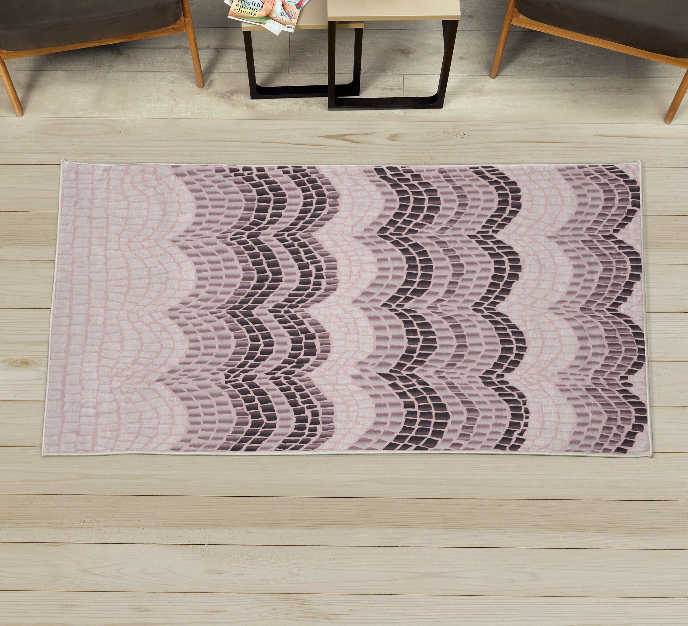 Tiles Decorative Rug, Gradient Colored Mosaic Waves Setting Antique ...