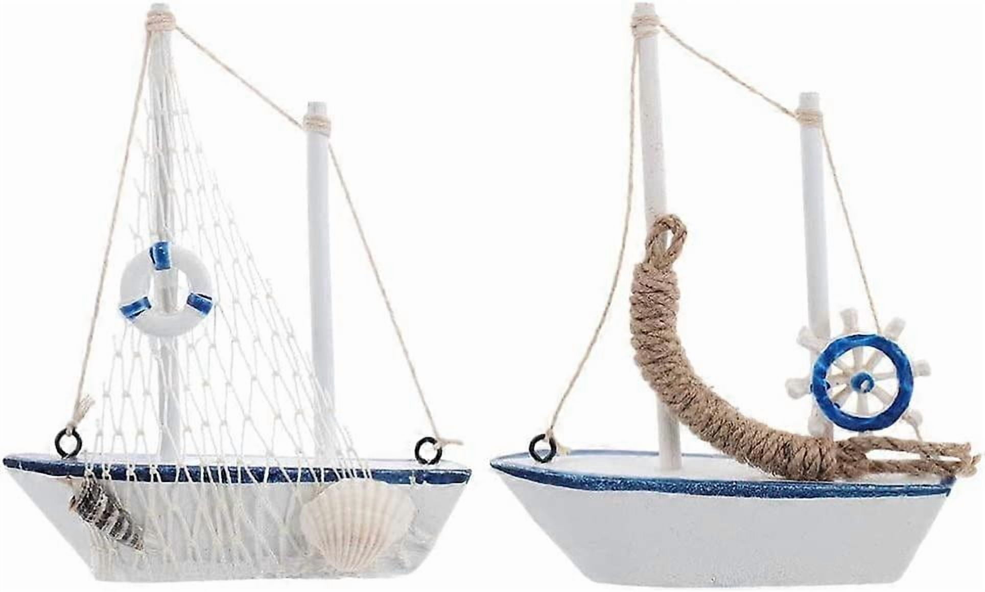 Pack of 2 Mini Wood Sailboat Model Sailing Boat Crafts Ornaments ...