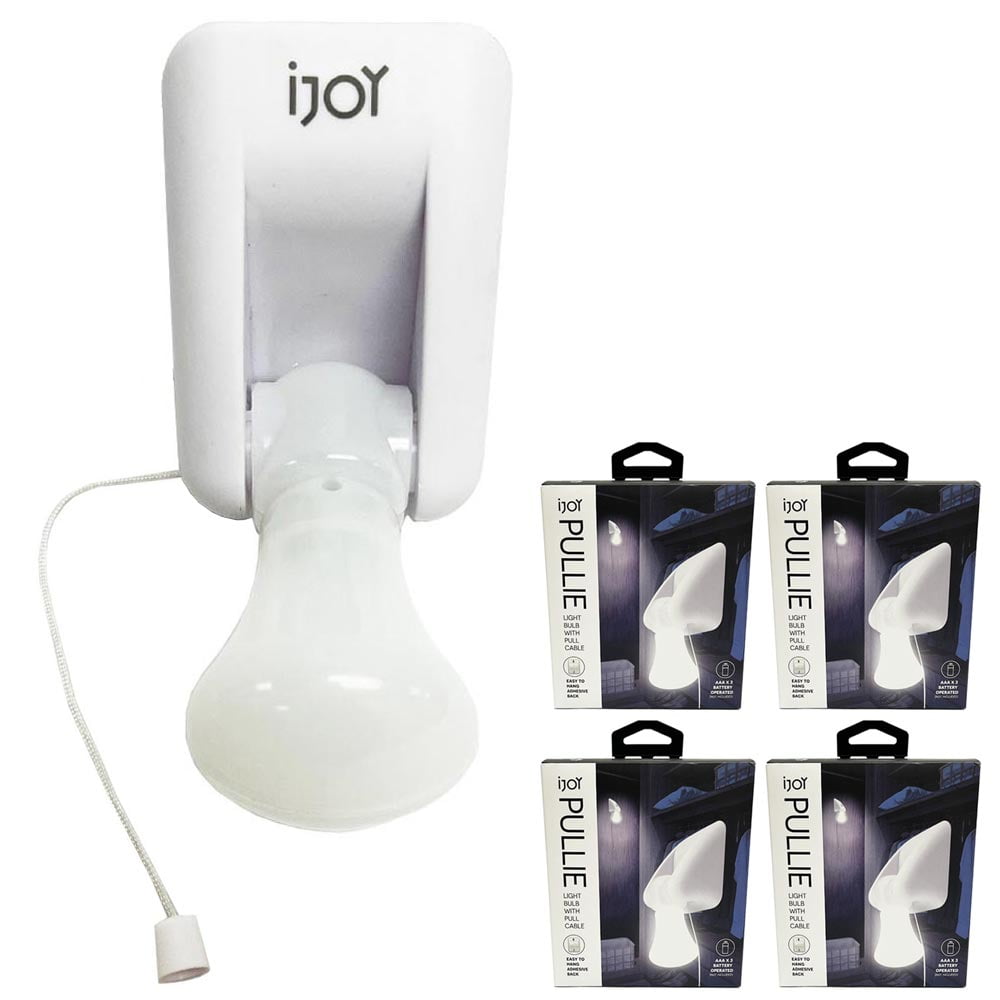 4 Light Bulbs Self Adhesive Wall Mount Pull Chain Battery Operated ...