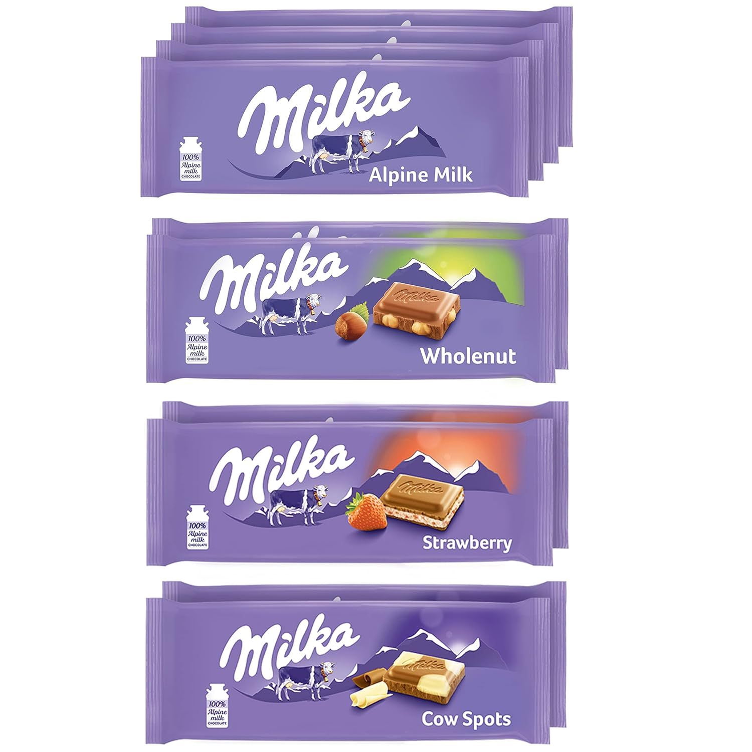 Milka European Chocolate Bars Variety Pack, Alpine Milk Chocolate, Cow ...