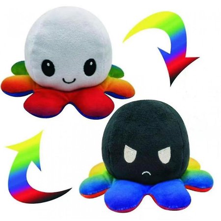 Colorful Flipped Octopus Plush Toy Double-sided Expression(White Black ...