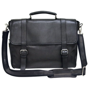 BLACK FLAP-OVER LEATHER COMPUTER BRIEFCASE - Walmart.com