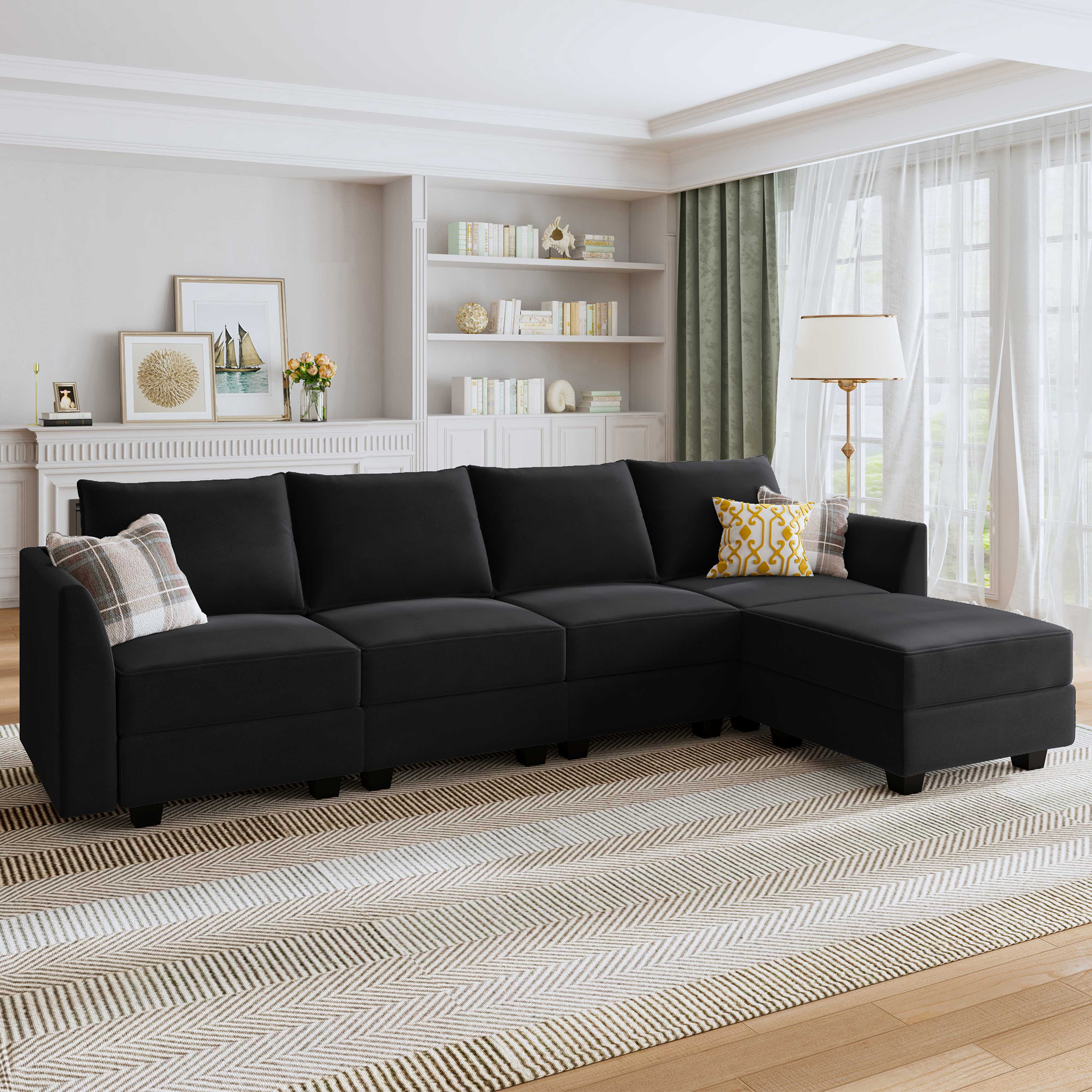 HONBAY Modern Velvet Sectional Couch with Storage Seats L Shaped Sofa ...