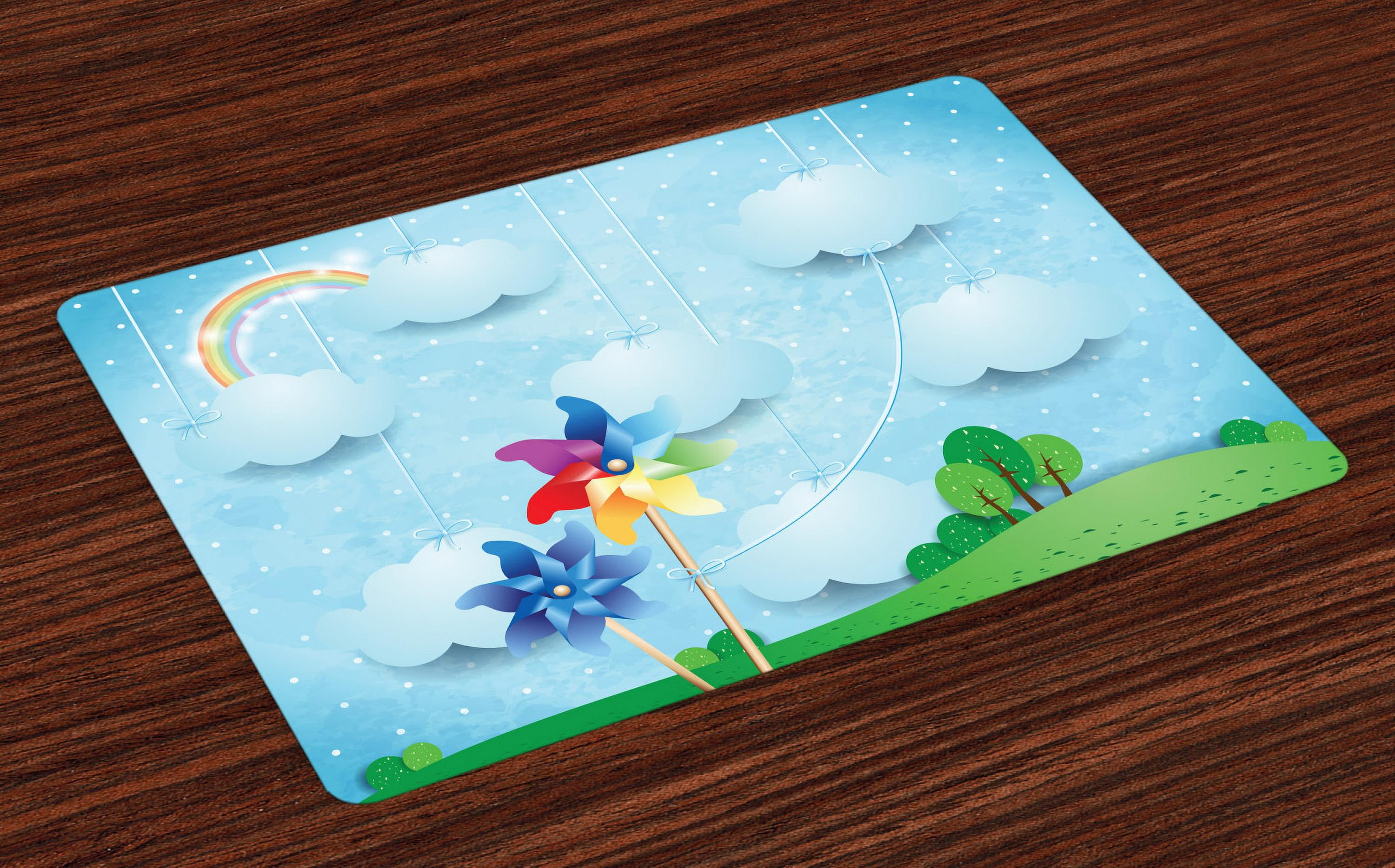 Ambesonne Pinwheel Place Mats Set of 4, Clouds Rainbow Trees, Standard ...