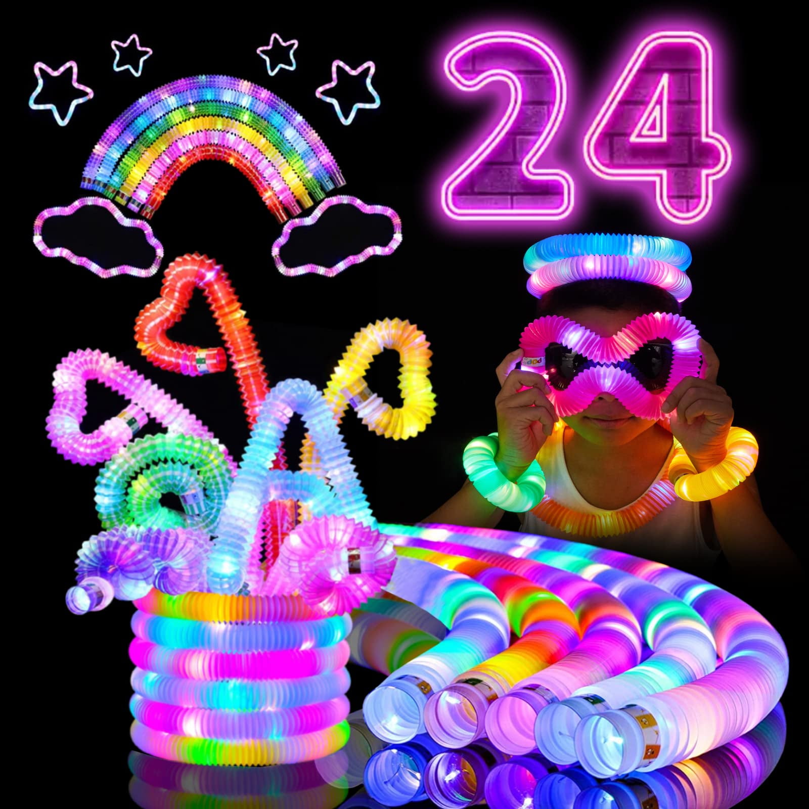 Click here for Airney 24 Pcsâ Light Up Glow Sticks - Led Pop Tube... prices