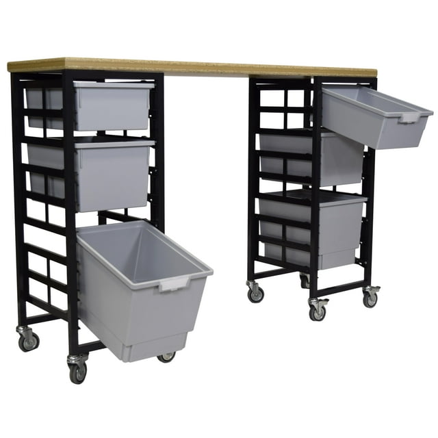 Mobile Workbench Storage Station w/Wood Top -9 StorSystem Trays-Red ...