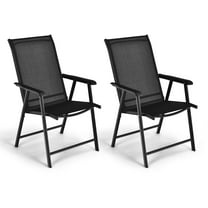 Costway 2PCS Outdoor Deck Lawn Steel Patio Folding Dining Chairs Set, Portable Camping Armrest ...