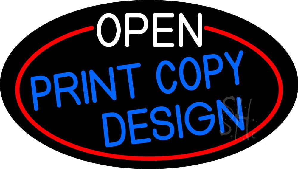 Open Print Copy Design Oval With Red Border LED Neon Sign 20 x 37 ...